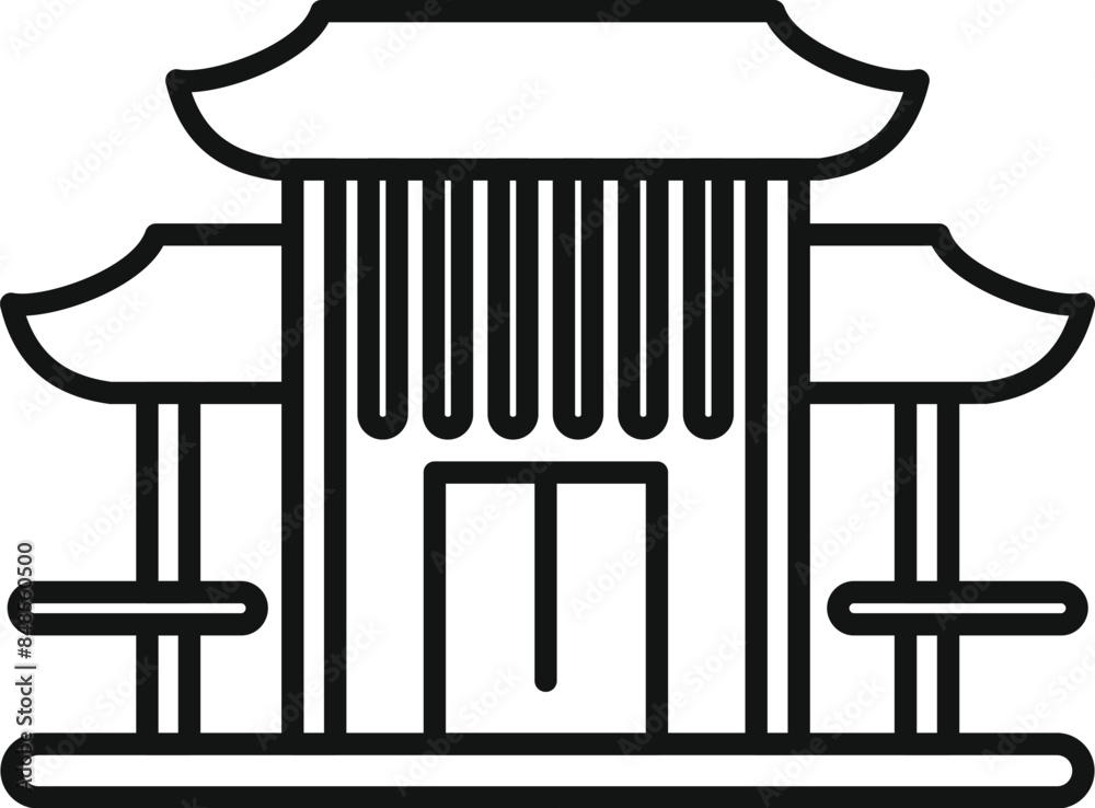 Simple line drawing of a traditional asian building with pagoda ...