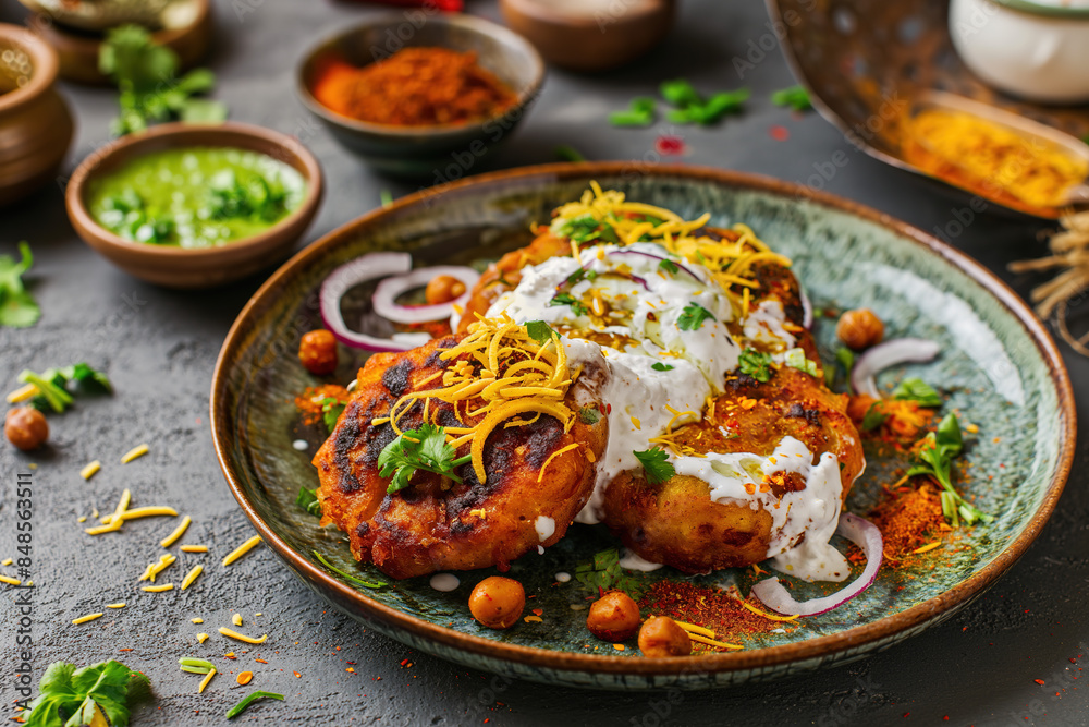 Indian Street Food Aloo Tikki with Spiced Chickpeas and Tamarind ...