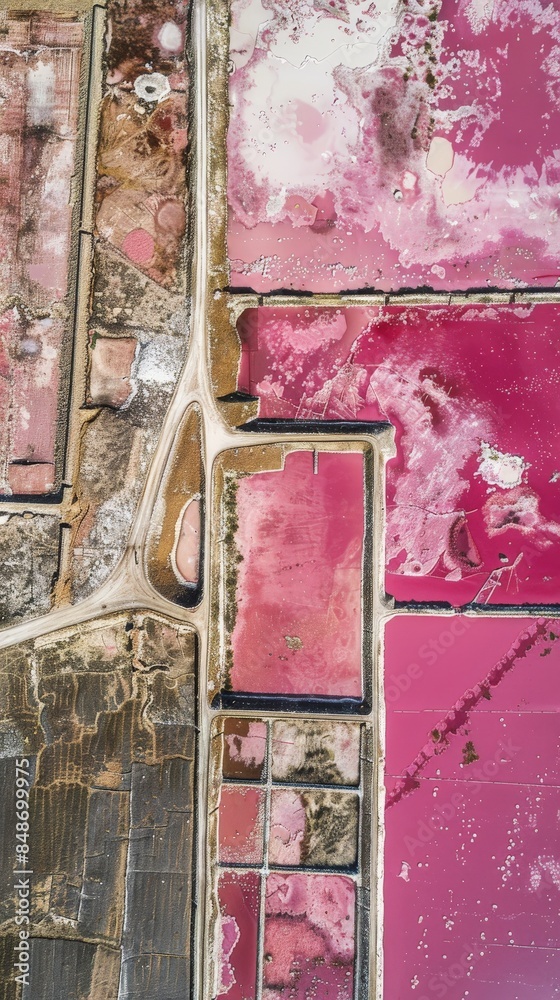 Pink Salt Production Facility: Aerial perspective of a pink salt ...