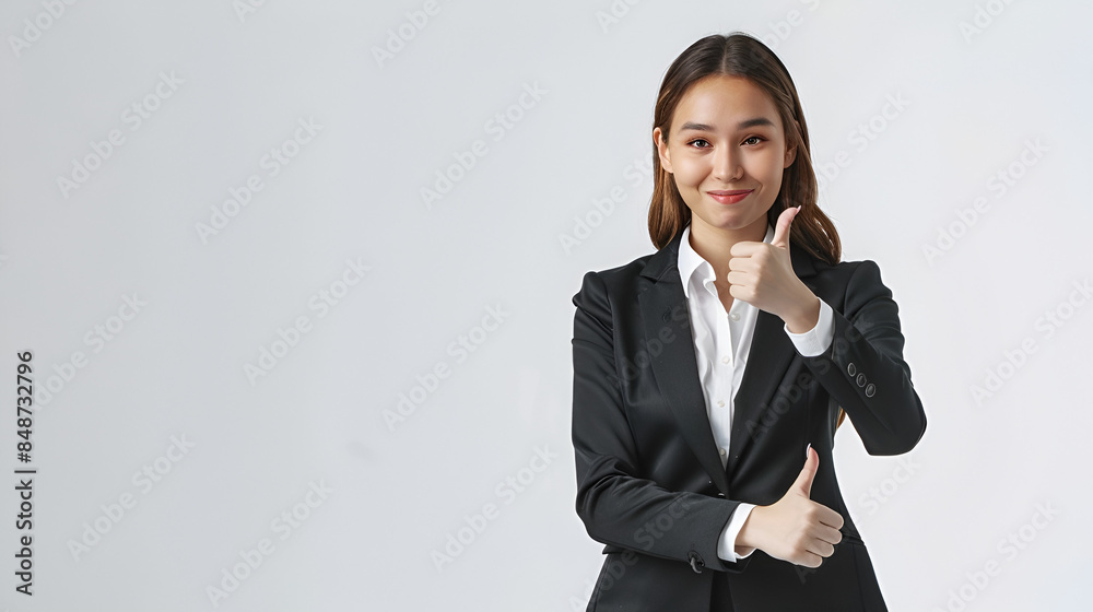 Pleased female entrepreneur lady boss in black suit satisfied with your ...