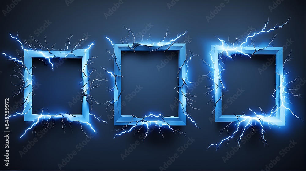 Lightning frames, blue electric borders of rectangular and square ...