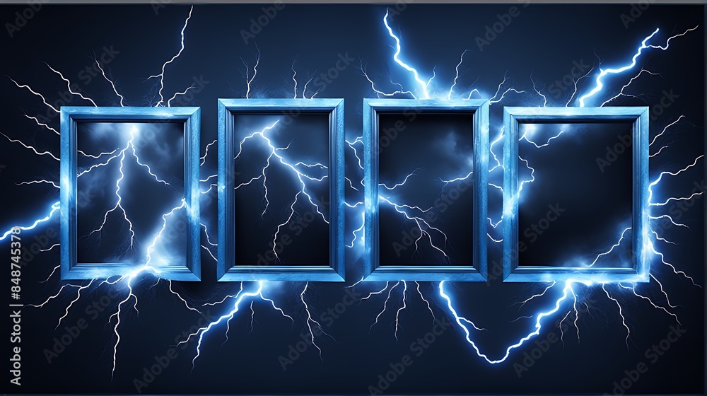 Lightning frames, blue electric borders of rectangular and square ...