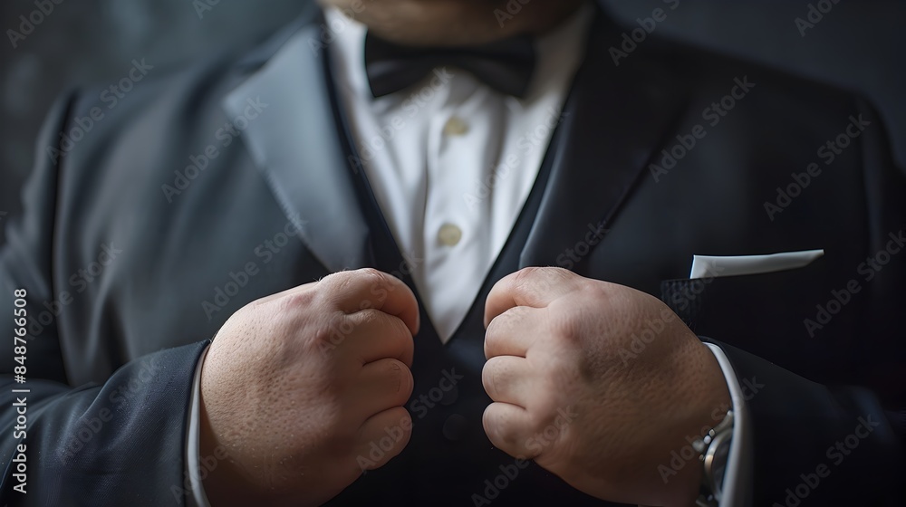 Confident and dashing overweight man in elegant formal wear attending ...