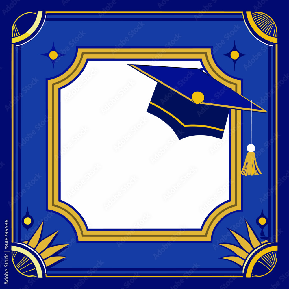Elegant Modern Graduation Certificate Border Frame Vector in Blue and ...