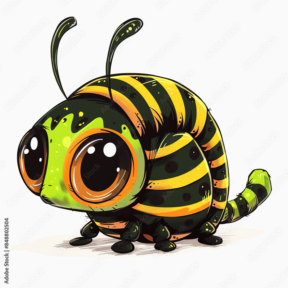 Cute Caterpillar cartoon character isolated on white background. Chibi ...