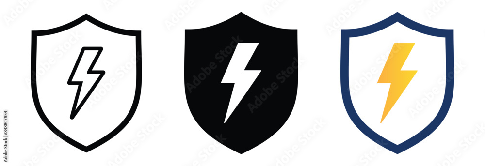 shield and energy icon. lightning bolt symbol with protection shield ...