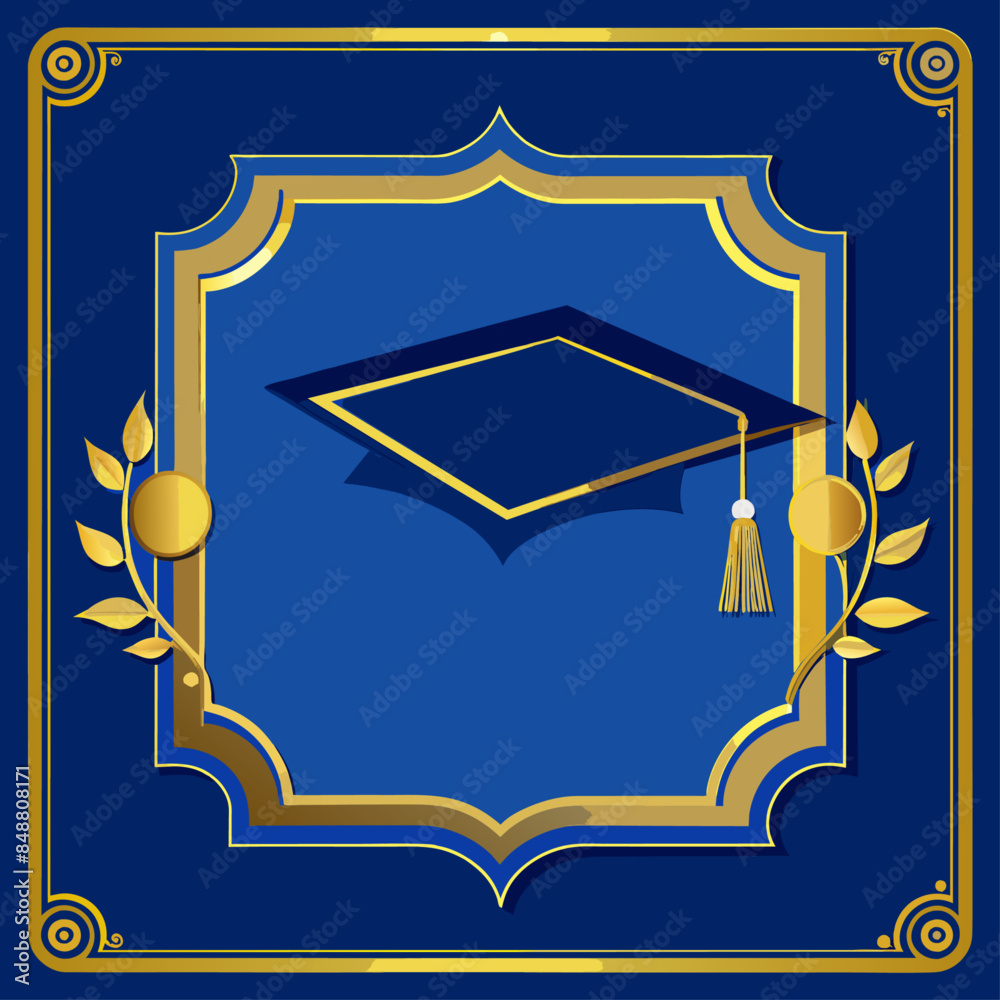 blue and gold graduation certificate border frame vector with elegant ...