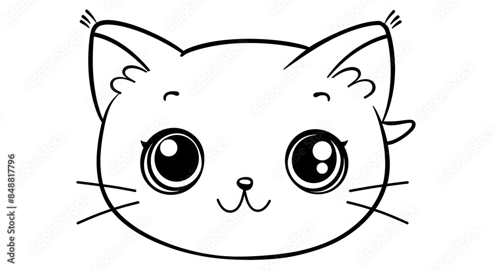 Cute simple cartoon cat coloring page, cute kitten clip art Stock ...