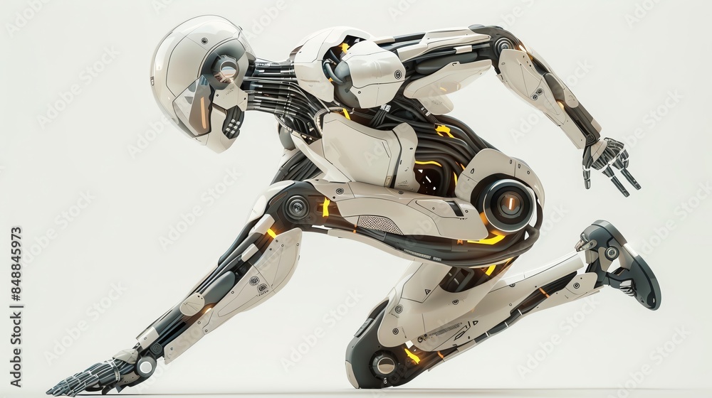 fullbody android running a marathon, athletic build, advanced robotics ...