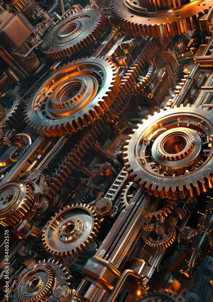 various metal gears, cog, cogwheel, mechanical system, technology ...