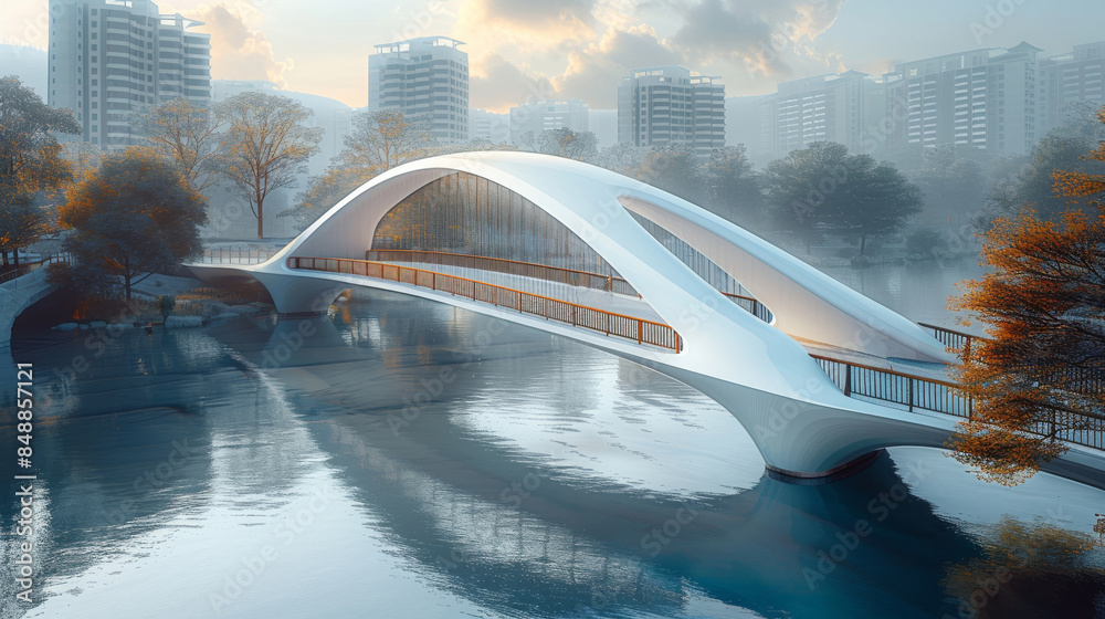 Foto de Stock Modern bridges are designed with an S-curve, spanning the ...