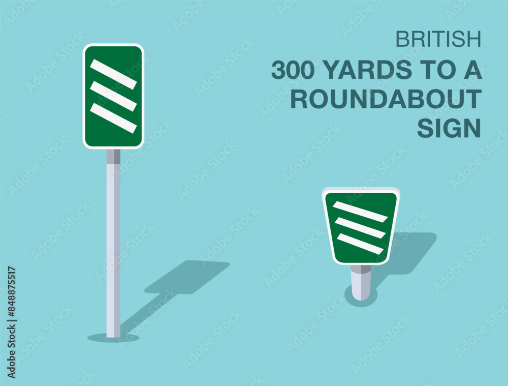 Traffic regulation rules. Isolated British "300 yards to a roundabout ...