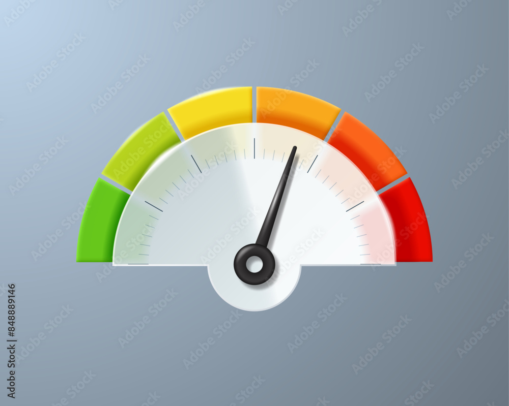 Speedometer sign with color scale and arrow. Sensor or counter ...