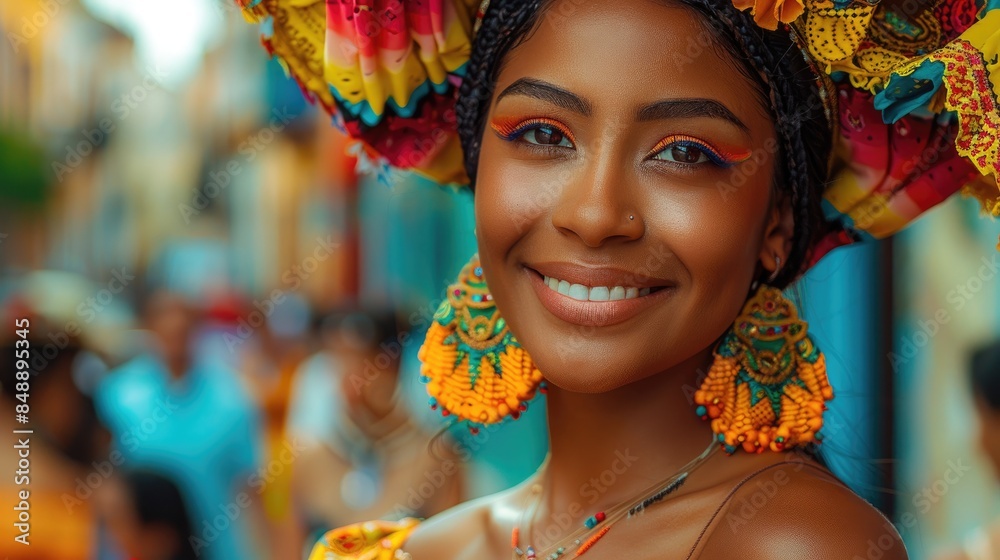 Vivid photo of a Mexican dark skinned woman in traditional attire ...