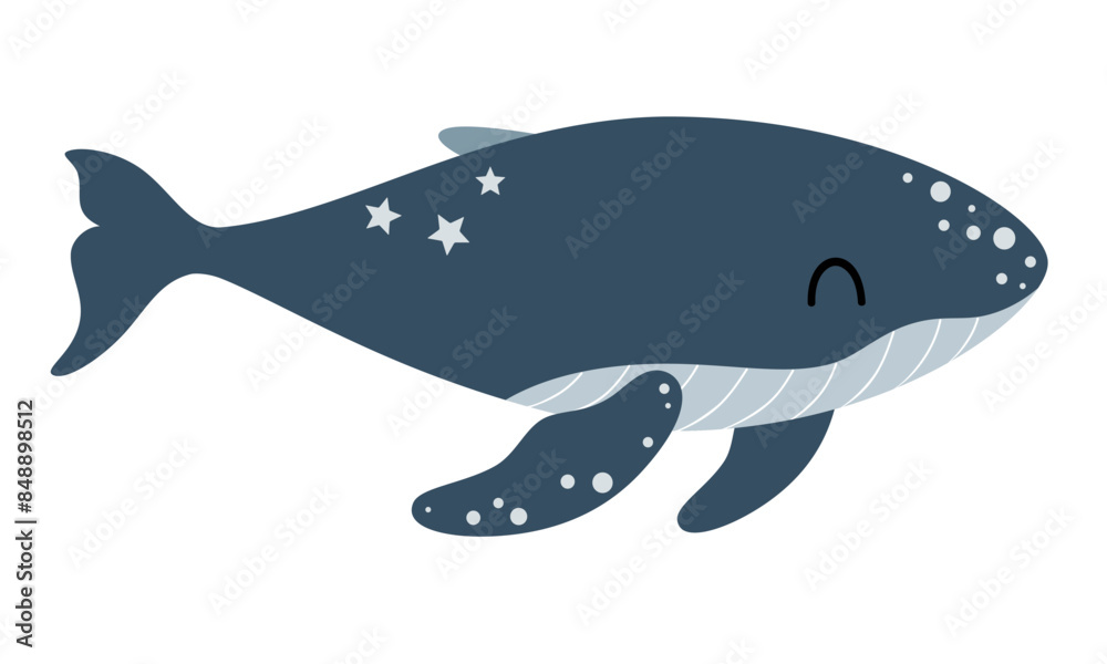 Vector de Stock Whale clipart in cartoon flat style. Ocean animal ...