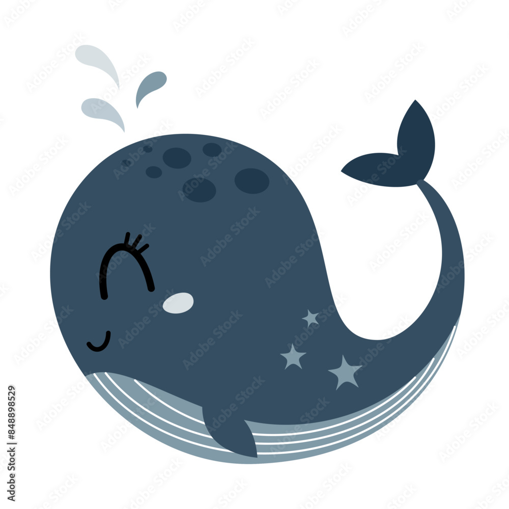 Whale clipart in cartoon flat style. Ocean animal clipart. Ocean ...