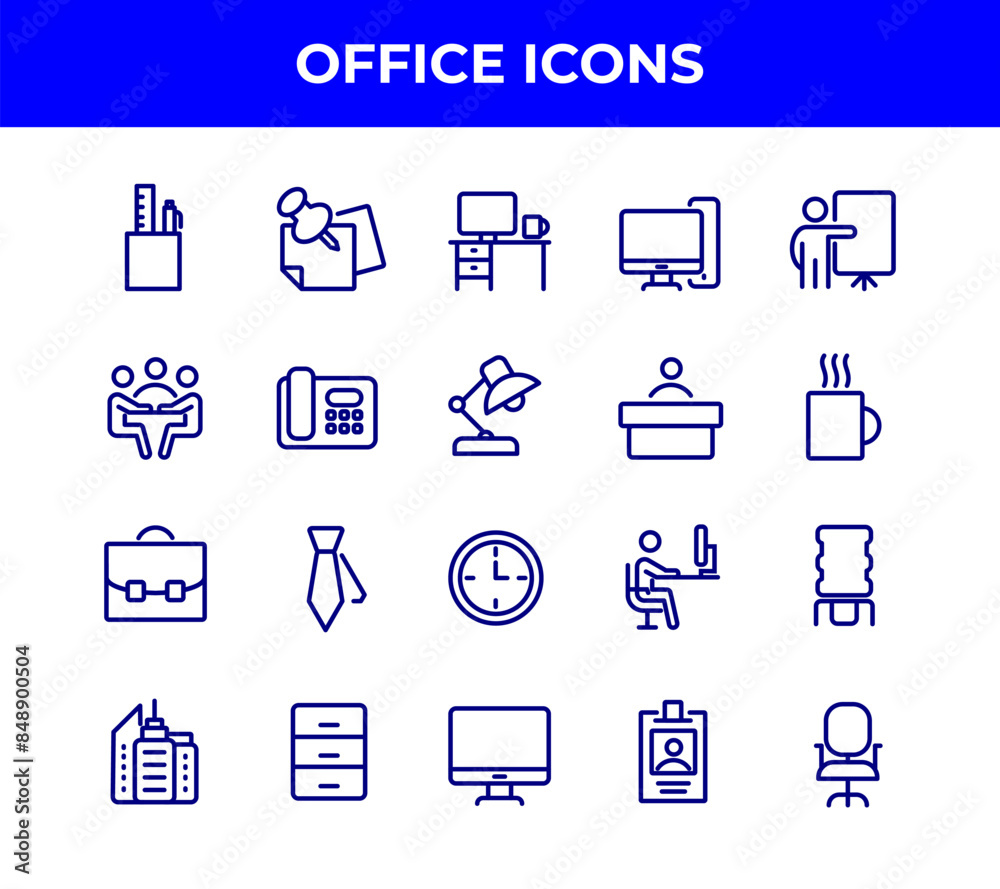 Simple Set of Office Related Vector Line Icons. Contains such Icons as Business Meeting ...