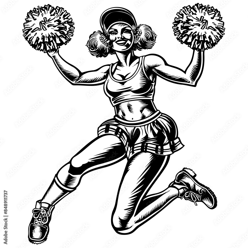 Cheerleader vintage pin-up vector transparent background PNG clipart ...