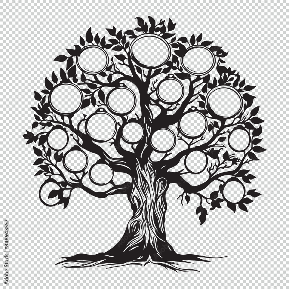 Simple flat family tree design, black vector illustration on ...