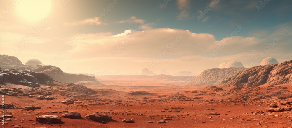 Red arid Mars with rocky features ideal for space exploration and sci ...
