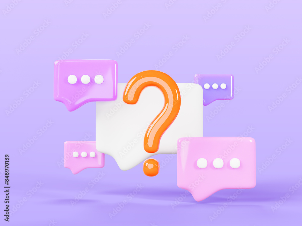 3d speech bubbles with question mark render. Chat message icons, signs ...