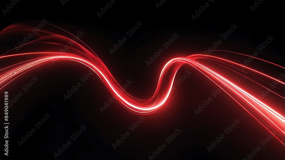 3D Render, Red Speed neon light trail on dark background, abstract ...