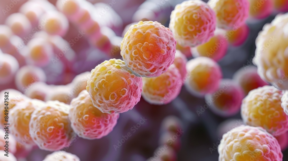 Fotografie Streptococcus pyogenes bacteria. 3D computer illustration of ...