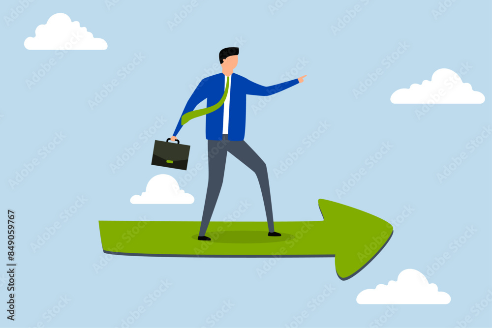 Business moving forward to achieve success, businessman driving high in ...