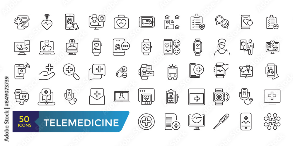 telemedicine icon set. Medical video consultation. Remote health ...