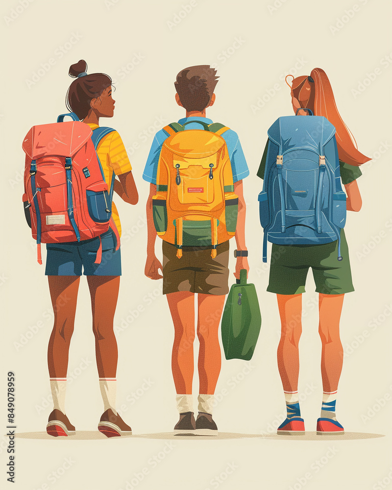 Students holding backpacks for first day of school photos flat design ...
