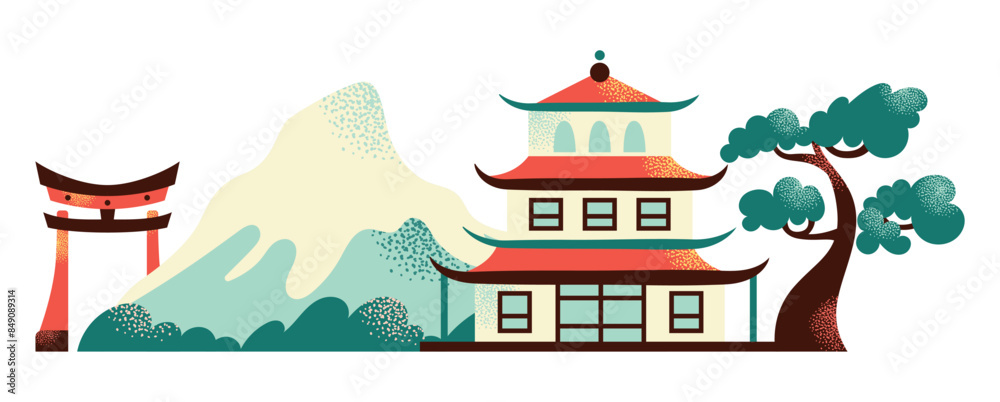 Japanese art and culture set. Set of Japanese travel icons. Symbols of ...