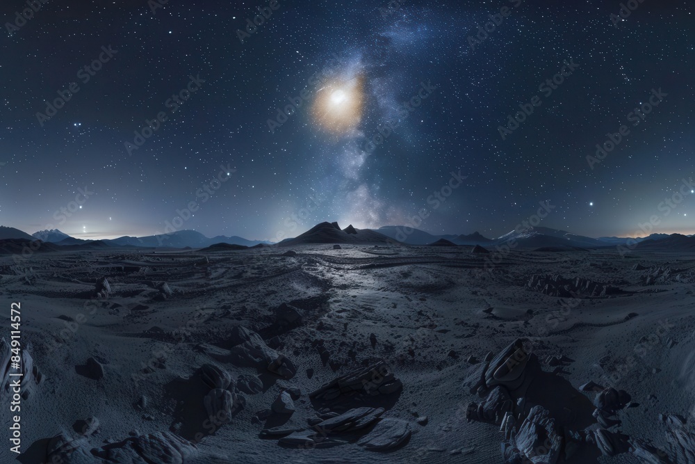 Seamless Hdri Panorama Of Night Sky With Milky Way And Moon 360 Degree