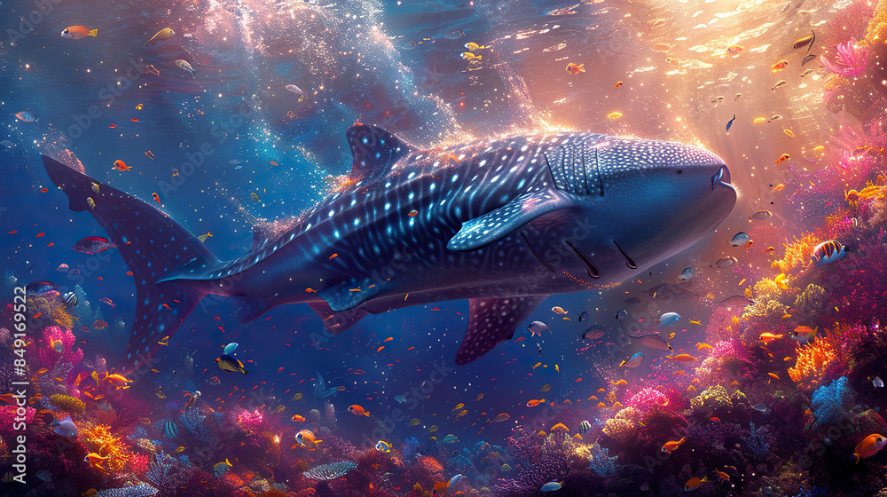 Whale Shark in the Colorful Ocean for Whale Shark Day Banner HD Stock ...