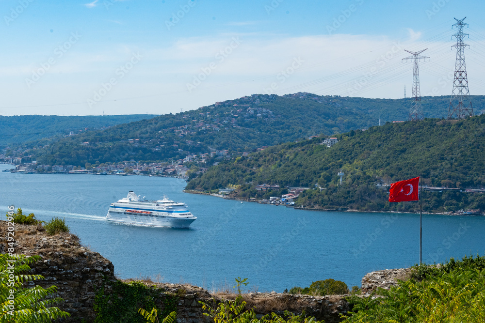 Big cruiser passanger ship crossing the Bosporus from Istanbul to the ...