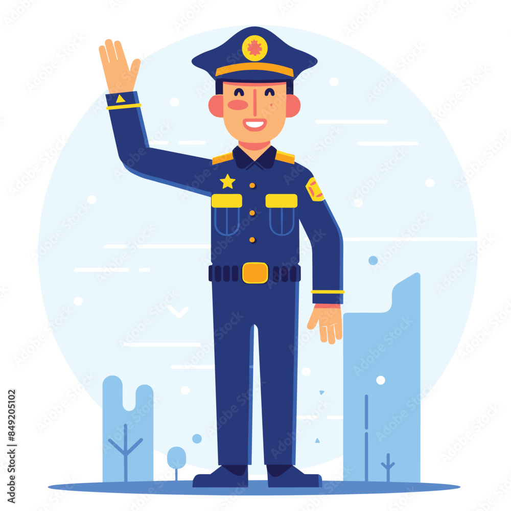 Friendly police officer cartoon saluting, smiling policeman ...