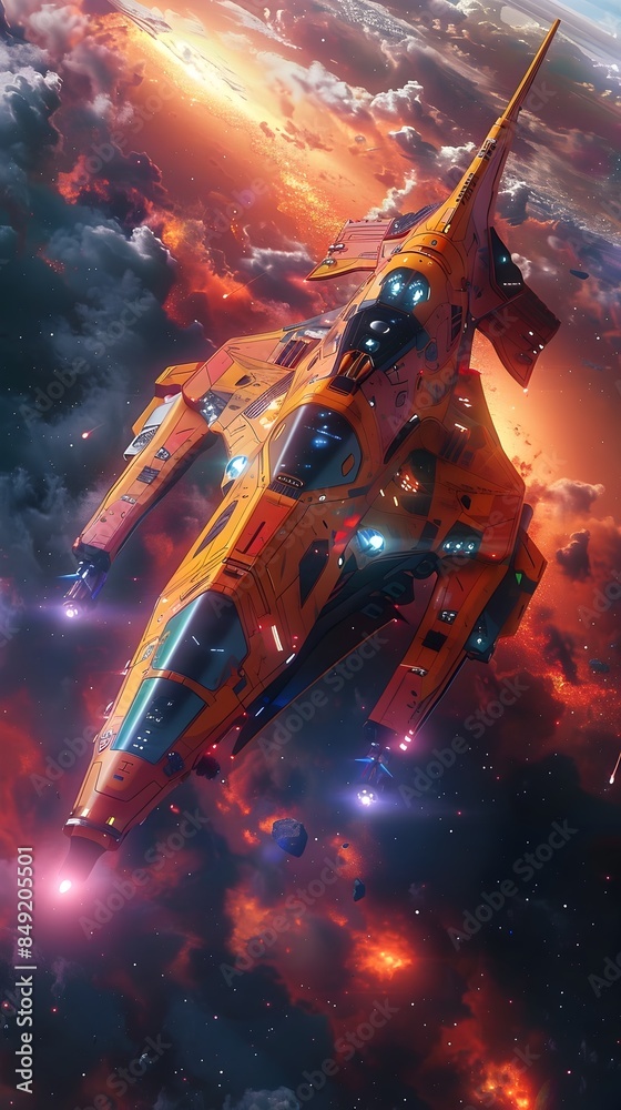 Sleek Alien Inspired Deep Space Fighter Craft with Bioluminescent ...