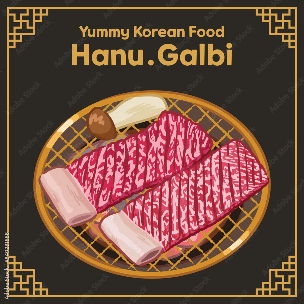 Yummy Korean food illustraion, Korean BBQ, Beef Hanu Galbi, Vector ...