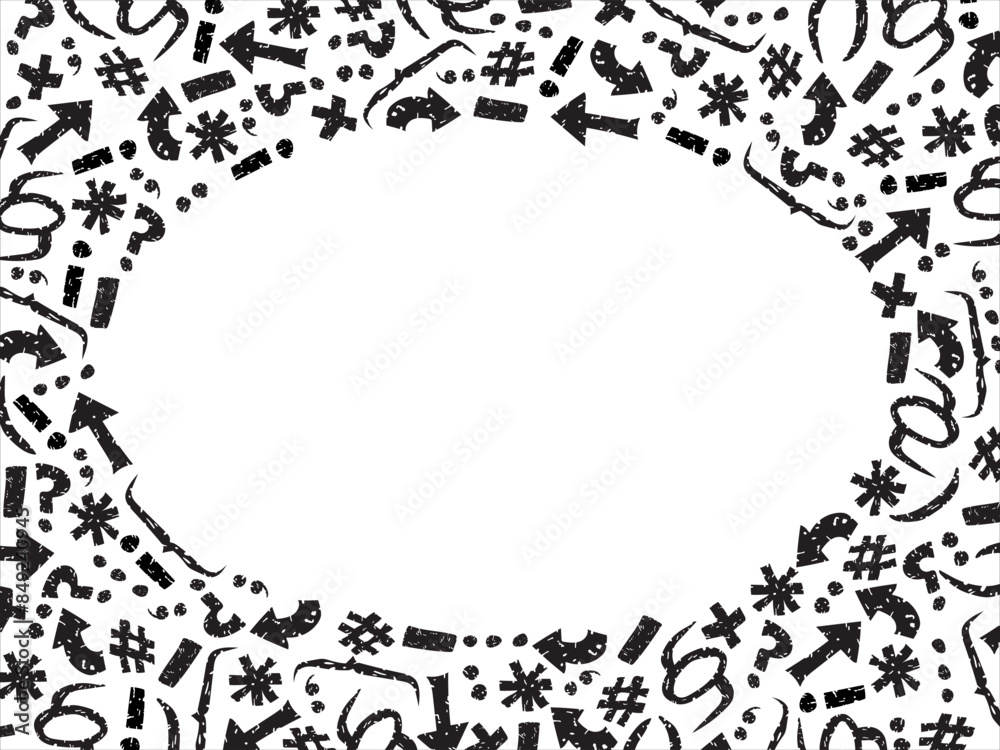 A set of perforated black math signs (symbols) and language punctuation ...