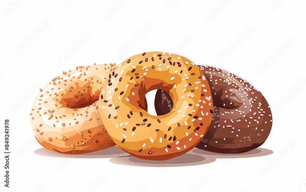A colorful cartoon drawing of a front view of a flat design bagel from ...