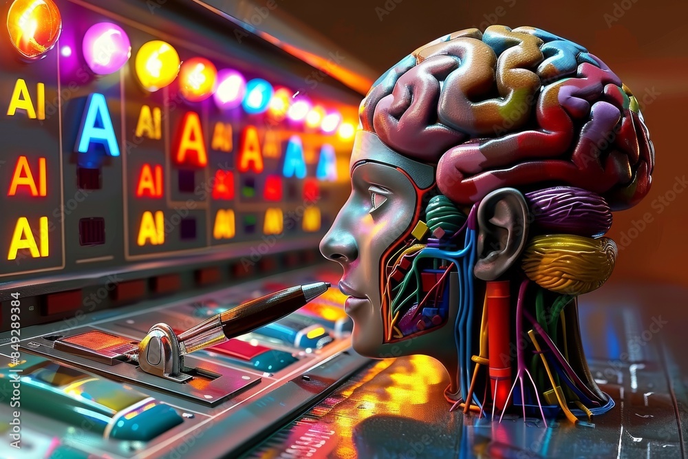 AI Brain on Circuit Board, Advanced Neural Networks Concept, Futuristic Artificial Intelligence ...