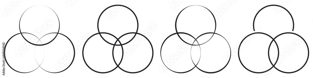 Intersecting, overlapping circles, rings element. Vector illustration. Isolated on white ...