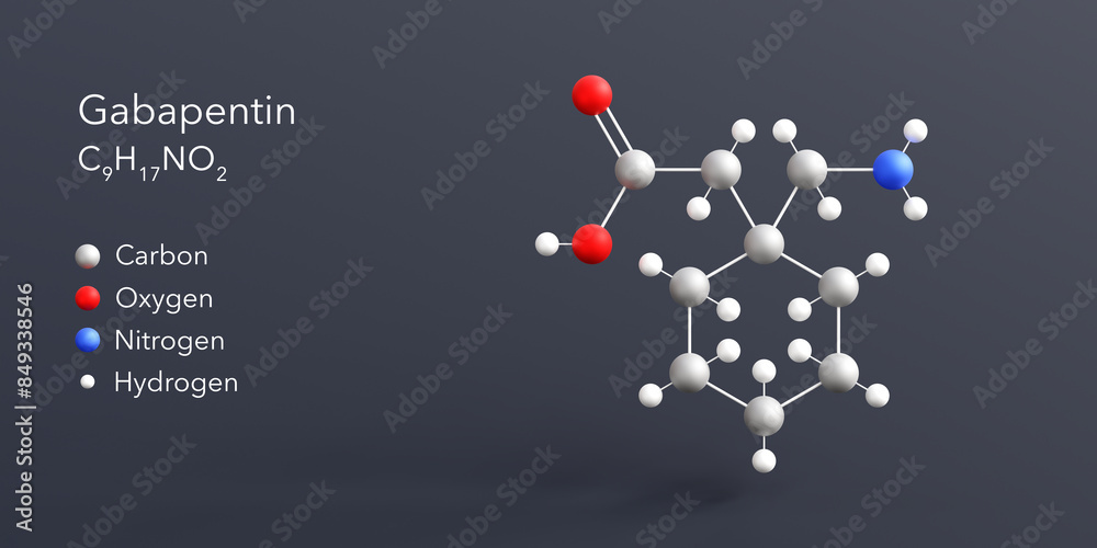 Gabapentin Molecule 3d Rendering Flat Molecular Structure With