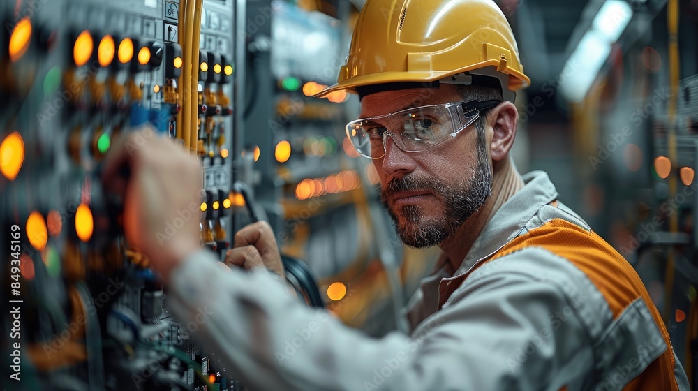 Electrical maintenance service, engineer checking voltage at circuit ...