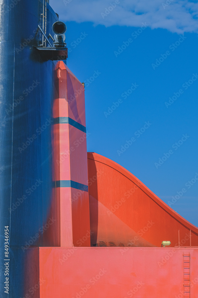 Red and black funnel smoke stack of legendary luxury ocean liner cruise ...