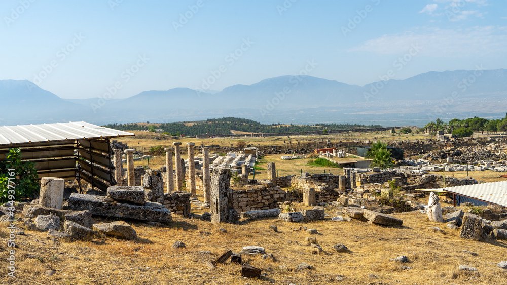 Ancient city Hierapolis or Holy City near of Pamukkale or Cotton Castle ...