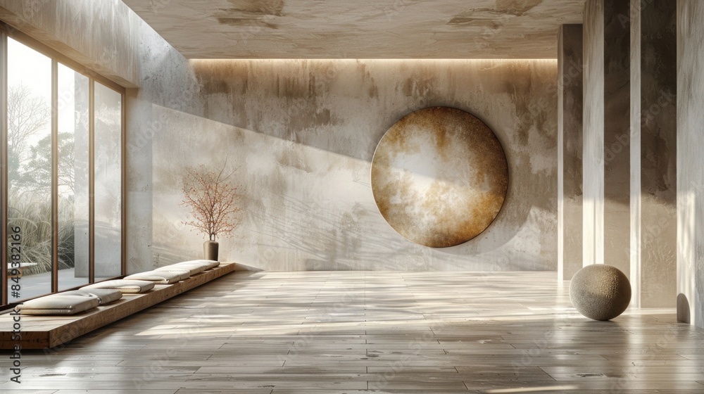 Modern Zen space with large windows allowing natural light to ...