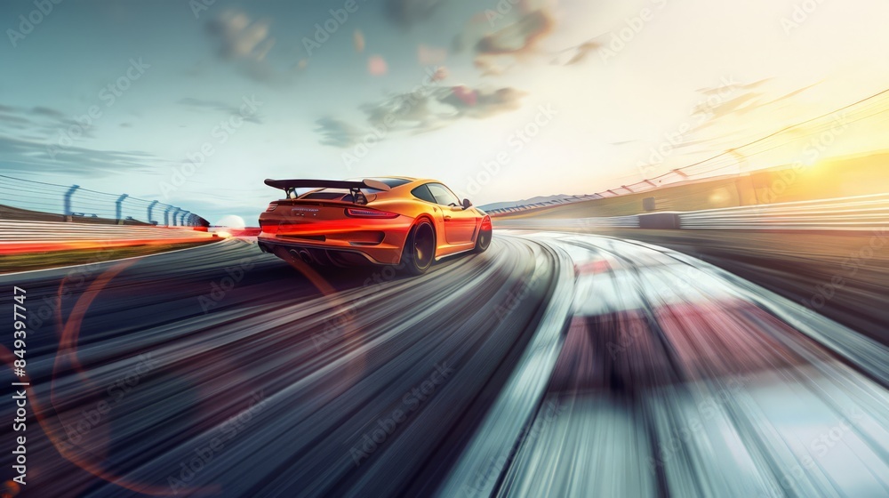 Design a scene of a car speeding on a racetrack, capturing the motion ...