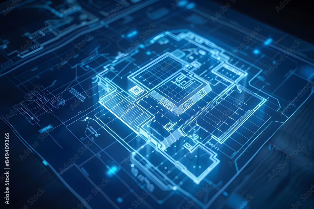 blueprint building,3d perspective,scan line,technology background Stock ...