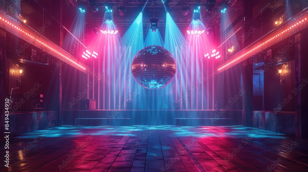 Foto de Stock Party in concert stage with disco ball of the disco era ...