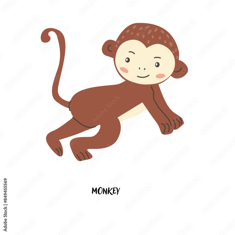 Childrens animal card monkey for education. Kindergarten design. Cute ...